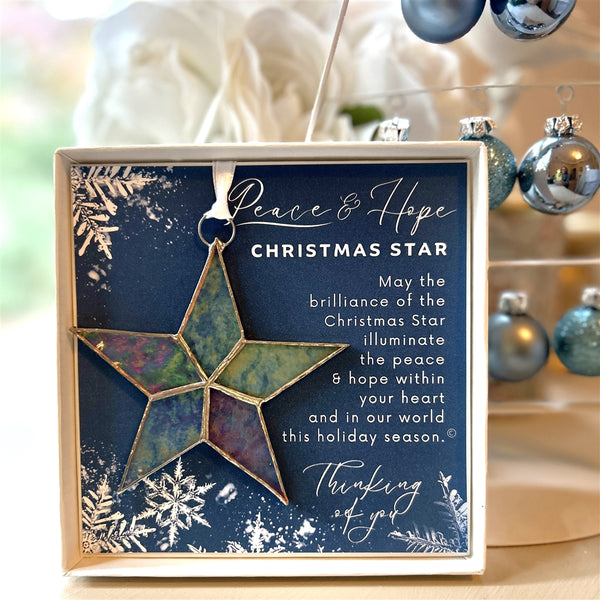 Peace and Hope Christmas Star: Handmade Iridescent Stained Glass Star ...
